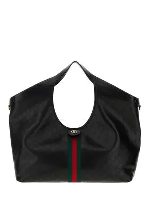 Gucci Leather Large Giglio Shopping Bag - Black