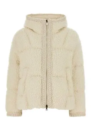 Moncler Ivory Boucle And Polyester Cristallin Down Jacket - White