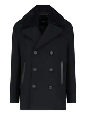 Mackage Mackage Double-Breasted Wool Peacoat With Shearling Collar Black