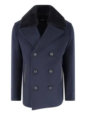 Mackage Mackage Double-Breasted Wool Peacoat With Shearling Collar Blue