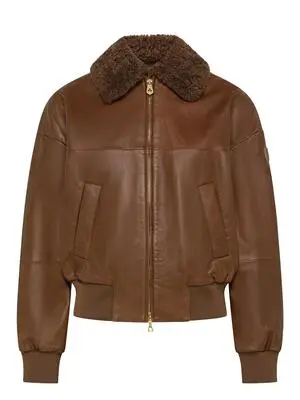Peuterey Shearling-collar Leather Bomber Jacket - Cuoio