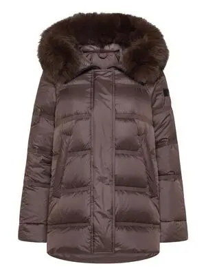 Peuterey Hooded Down Puffer Parka With Fur Trim - Chicory Coffee