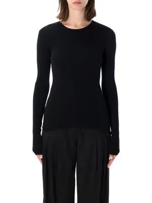 TOTEME Toteme Close-Fit Crew Neck Long Sleeve Cotton Crepe Top Nero