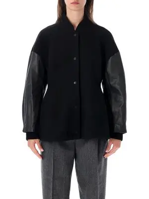 TOTEME Leather-sleeve Wool-blend Bomber Jacket - Nero
