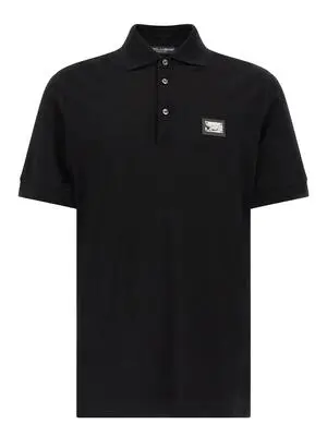 Dolce & Gabbana Logo Plate Polo Shirt - Black