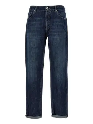 Brunello Cucinelli Logo Embroidery Jeans - Blue
