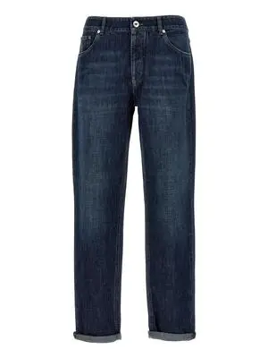 Brunello Cucinelli Logo Embroidery Jeans - Blue