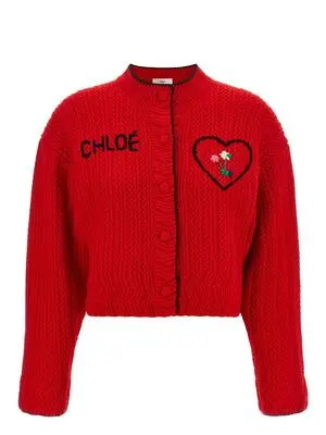 Chloé Embroidery Cardigan - Red