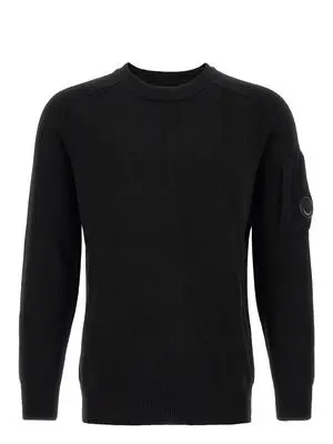 C.P. COMPANY Lambswool Grs' Sweater With Lens Detail - Black