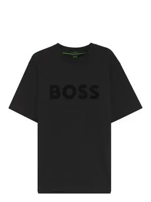 BOSS Tonal Flocked-logo T-shirt In Stretch Cotton - Black
