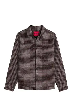 Hugo Cropped Oversized-fit Shirt In Houndstooth Cotton - Brown