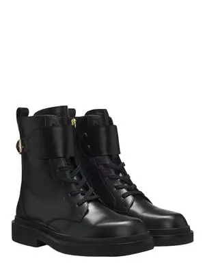 BOSS Lace-up Leather Boots With Gold-tone Hardware - Black