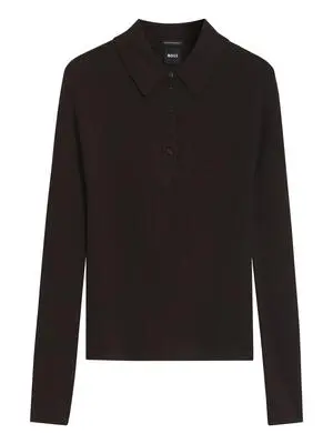BOSS Fitted Polo Sweater In Pure Virgin Wool - Brown