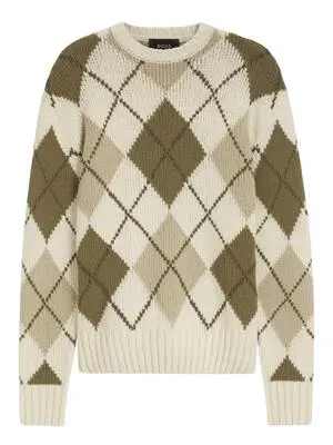 BOSS Argyle-patterned Sweater In Virgin-wool Boucl - White