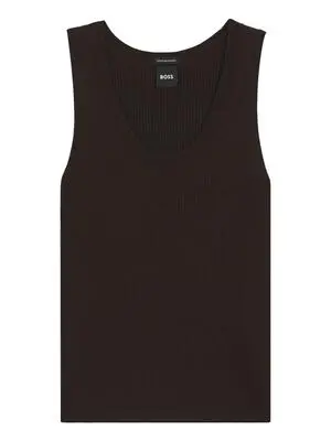 BOSS Sleeveless Ribbed Top In Virgin Wool - Brown