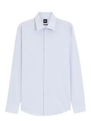 BOSS Slim-fit Shirt In Pepita-patterned Cotton - Light Blue