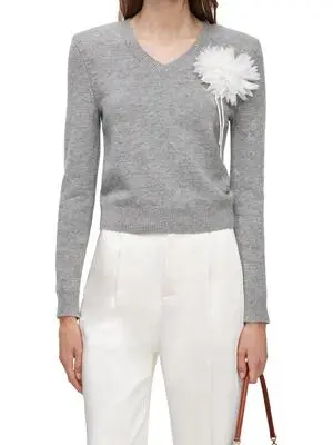 SELF-PORTRAIT Grey Flower Wool Jumper - Multicolor