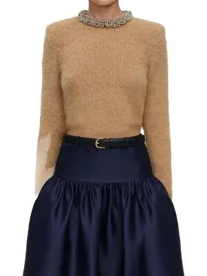 SELF-PORTRAIT Brown Beaded Trim Knit Jumper - Multicolor