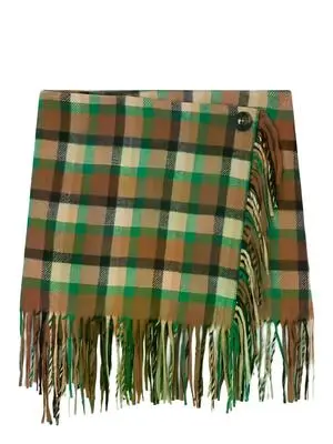 Rodebjer The Aera Checked Fringed Skirt - Brown