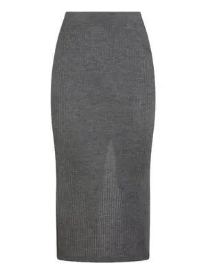Malo Ribbed-knit Front-slit Midi Skirt - Grey