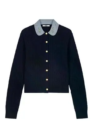 Maje Cardigan With Poplin Collar Blue