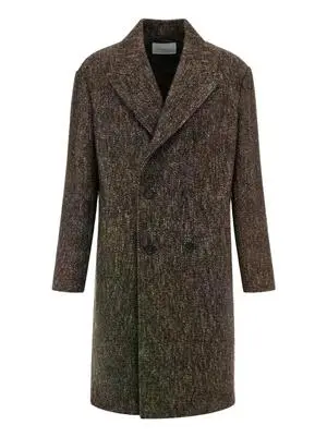 PAOLO PECORA Double-breasted Tweed Coat - Brown