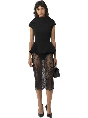 Arakii Peplum Boat Neck Top Black