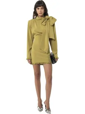 Arakii Draped High Neck Dress - Olive Green