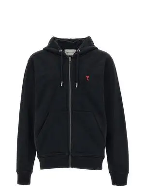 AMI Paris Zipped Hoodie With Red De Coeur - Multicolor