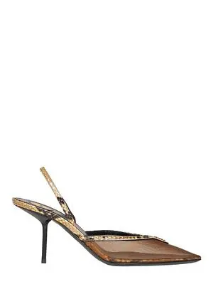Saint Laurent Black And Brown Mesh And Python Slingback Pumps - Multicolor
