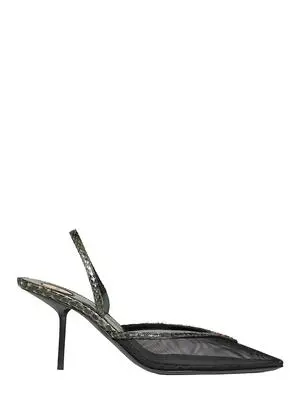 Saint Laurent Saint Laurent Women Black And Green Mesh And Python Slingback Pumps Multicolor