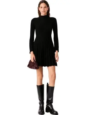 Maje High-neck Short Skater Dress Black