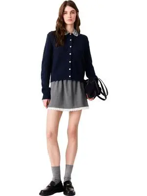 Maje Cardigan With Poplin Collar - Navy