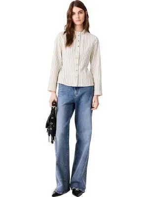 Maje Rhinestone High-neck Shirt Ecru