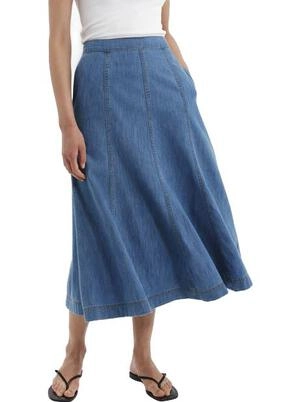 FINERY LONDON Dana Denim Midi Skirt - Mid Blue