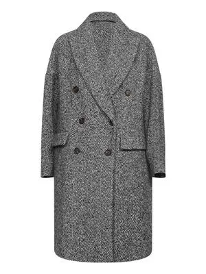 Brunello Cucinelli Grey Herringbone Double-breatsed Coat - Multicolor