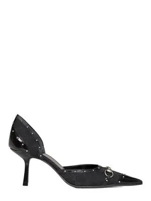 Gucci Black Savoy Horsebit Canvas Gg Pumps - Multicolor