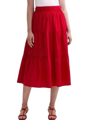 FINERY LONDON Harleen Cotton Midi Tie Skirt - Red