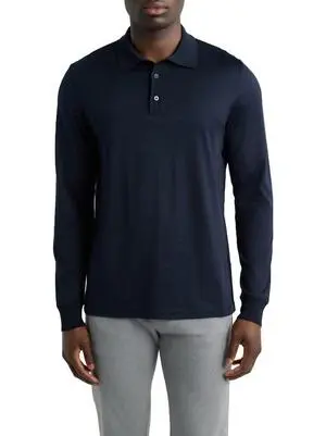 Canali Silk & Cotton Long Sleeve Polo Navy
