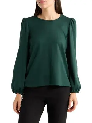 Anne Klein Long-sleeve Puff Shoulder T-shirt - Pine Forest
