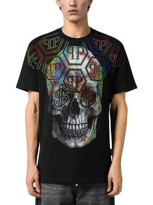 Philipp Plein Round Neck T-shirt Multicolor Skull Monogram - Black