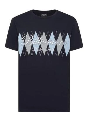 BILLIONAIRE Embroidered T-shirt Round Neck Ss - Navy