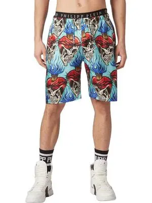 Philipp Plein Silk Shorts Love Tattoo - Turquoise