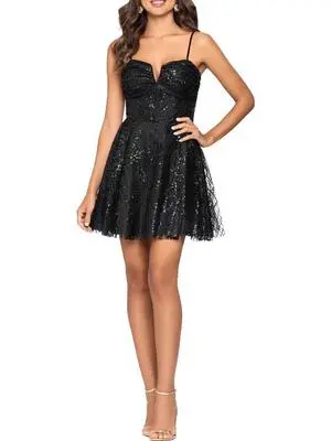 BLONDIE NITES Sequin Lace Back Sleeveless Minidress - Black