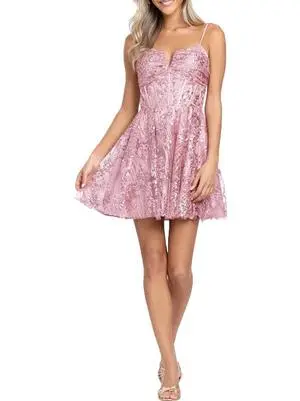 BLONDIE NITES Sequin Lace Back Sleeveless Minidress - Rose