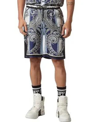 Philipp Plein Silk Shorts Paisley Foulard Men Lightblue
