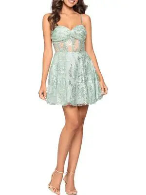 BLONDIE NITES Glitter Sleeveless Party Minidress - Sage