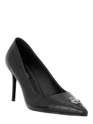 Philipp Plein Leather Decollete Pump H85 Cocco Print Hexagon - Black