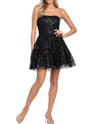 BLONDIE NITES Strapless Corset Ruffle Minidress - Black