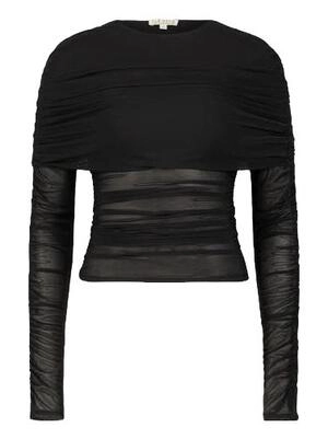 SAEMDI Moe Long Sleeve Mesh Cape Top - Black